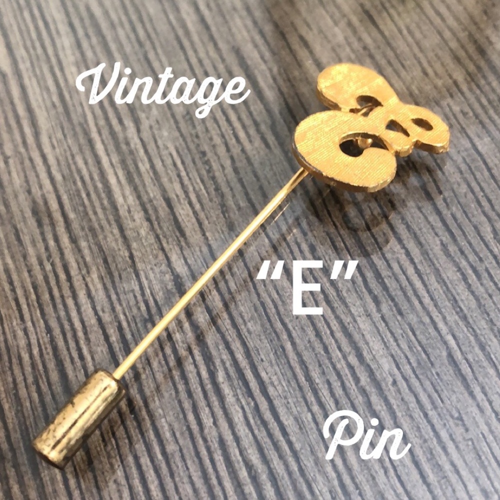 Vintage Script “E” Initial Stick Pin 1970’s - Gem
